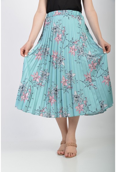 Sorallineline Bayan Plisoley Etek Saten Empirme 781 Mint Çiçekli Sorallineline Bayan Plisoley Etek Saten Empirme 781 Mint Çiçekli