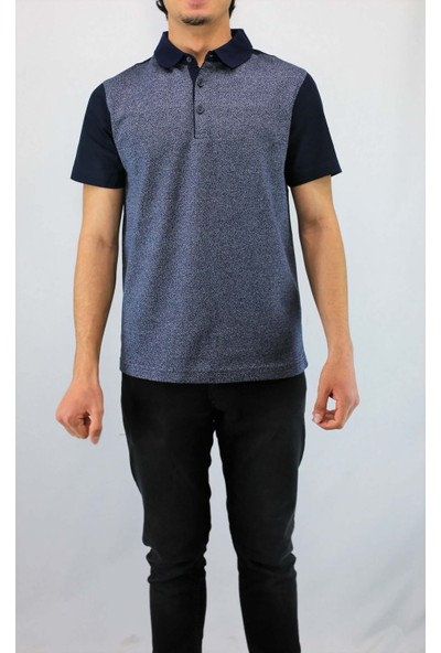 Fahrettin Moda Lacivert Desenli Arka Keten 1975 Polo Yaka Klasik Tshirt