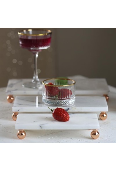 Akayev Mermer Leylak Rose Gold Boncuk Ayak 3'lü Sunum Tabağı