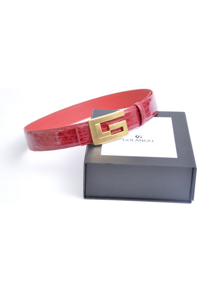 100% Timsah Derisi Kırmızı Kemer Gl S Toka + Hediye H Toka& Lv Toka