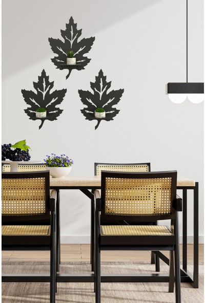 Kemson 3'lü Ahşap Çınar Yaprağı Mumluk Duvar Dekoru Aplik Tablo Obje Duvar Süsü