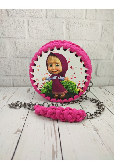 Ahşap Plakalı Örgü Çocuk Çantası