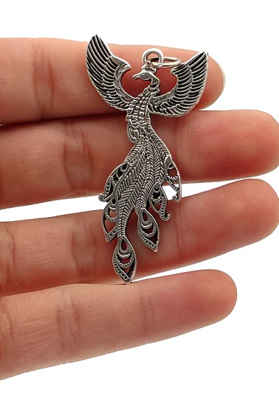 925 Ayar Gümüş Kaplama Zümrüdüanka Kuşu Tasarımlı Kolye