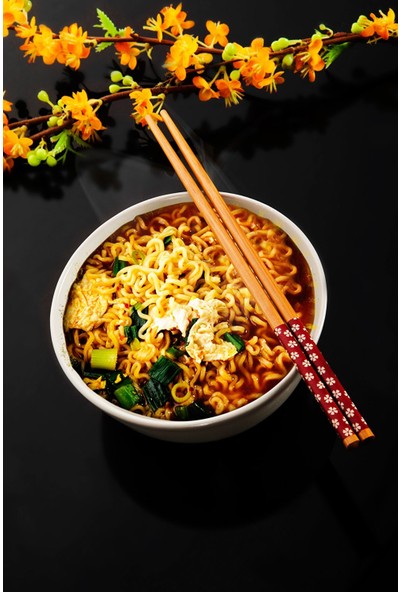 Anadolu Saray Çarşısı Pratik 2'li Desenli Yıkanabilir Kore Çin Bambu Chopsticks Yemek Çubuğu