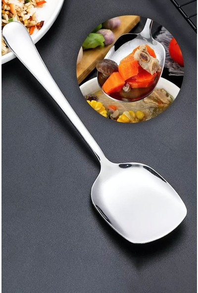 Pratik 21 cm Paslanmaz Çelik Lüx Servis Salata Kaşığı Spatula | Çelik Yemek Servis Kaşığı - 1 Adet