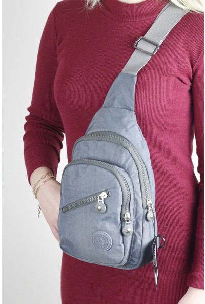 Unisex Gri Krinkıl Kumaş Göğüs ve Omuz Çantası