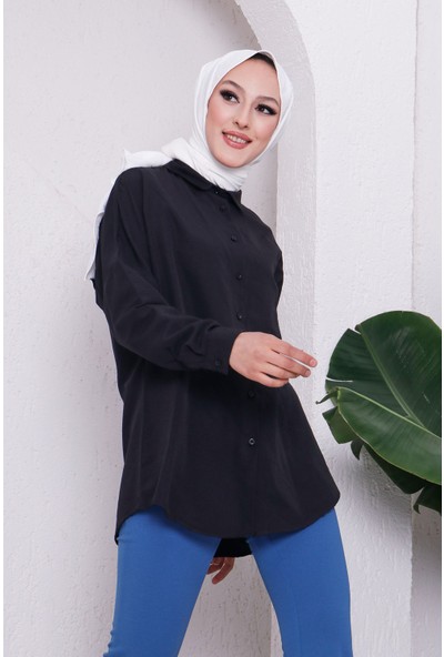İmaj Butik Salaş Tesettür Gömlek/siyah