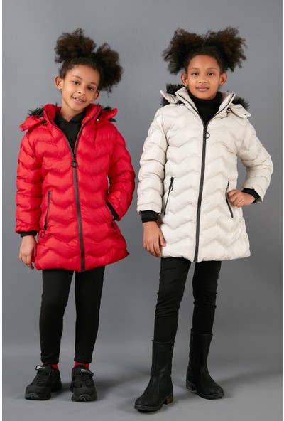 Lela Yakası Suni Kürklü Kapüşonlu Şişme Mont Kız Çocuk MONT 5766041