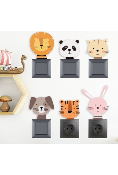 Modern Sanat Dükkanı Priz Sticker Çocuk Odası Sevimli Hayvanlar 6'lı Modern Sanat Dükkanı Priz Sticker Çocuk Odası Sevimli Hayvanlar 6'lı