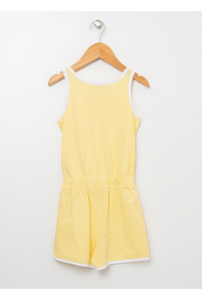 Limon Pen Girl Sarı Düz Yaka Standart Fit Desenli Kız Çocuk Tulum