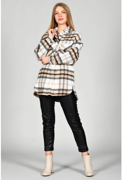 Bej Ekose Kadın Ceket QC25 Bej Ekose Kadın Ceket QC25