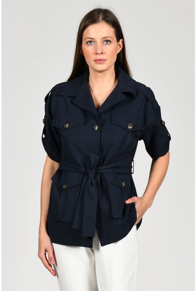 Lacivert Düğmeli Cep Detaylı Ceket QC29