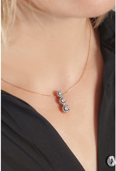 Ateş Gold Elmas Montür Tria Gümüş Kolye