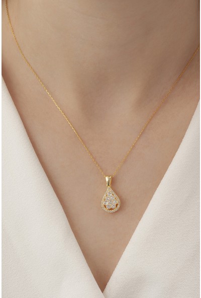 Ateş Gold Damla Model Kadın Gümüş Kolye Ateş Gold Damla Model Kadın Gümüş Kolye