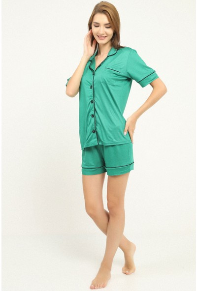 Shapertech Kadın Pijama Yeşil Alt Üst Şortlu Takım
