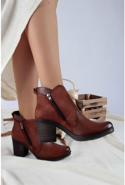 Pabucmarketi Taba Suni Deri-Süet Kadın Bot Pabucmarketi Taba Suni Deri-Süet Kadın Bot