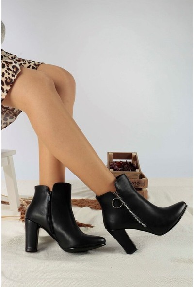 Pabucmarketi Siyah Suni Deri Kadın Bot