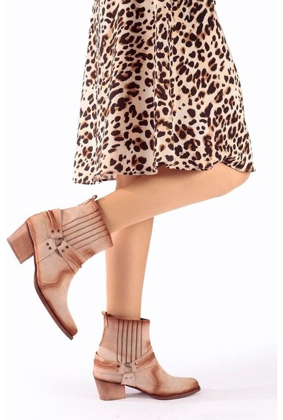 Pabucmarketi Halka Tokalı Vizon Süet Kadın Bot