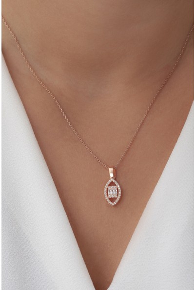 Ateş Gold Gümüş Baget Taşlı Kolye Ateş Gold Gümüş Baget Taşlı Kolye