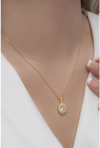 Ateş Gold Kadın Gümüş Kolye Modeli Oval Ateş Gold Kadın Gümüş Kolye Modeli Oval