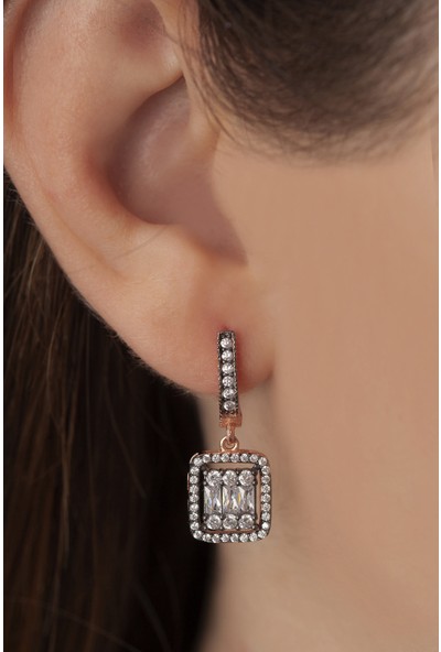 Ateş Gold Baget Taşlı Gümüş Küpe