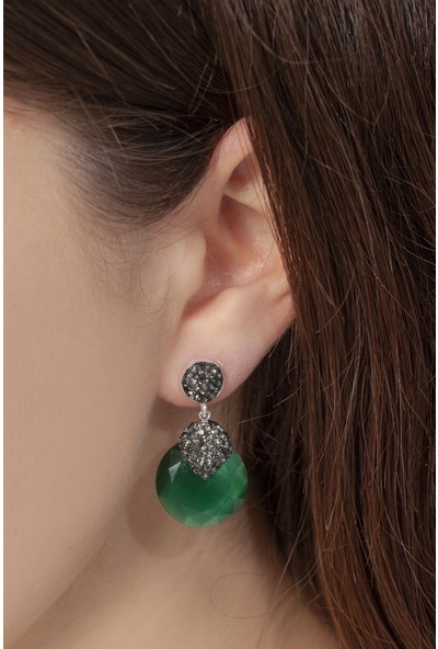 Ateş Gold Yuvarlak Kedi Gözü Gümüş Sallantılı Küpe Ateş Gold Yuvarlak Kedi Gözü Gümüş Sallantılı Küpe