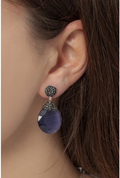 Ateş Gold Yuvarlak Kedi Gözü Gümüş Sallantılı Küpe