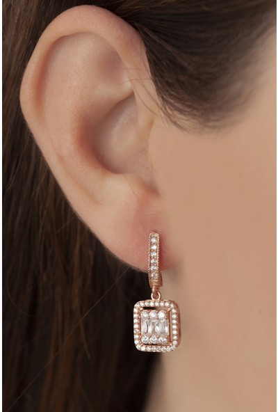 Ateş Gold Baget Taşlı Gümüş Küpe