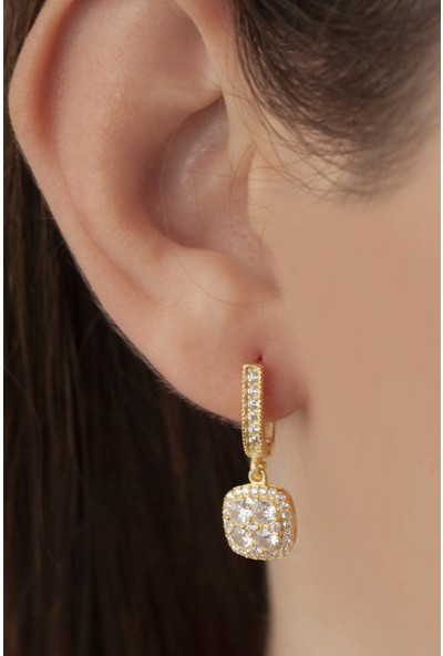 Ateş Gold Baget Taşlı Gümüş Küpe