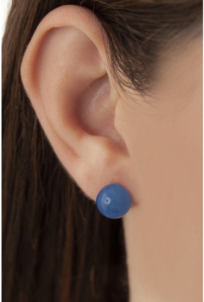 Ateş Gold Akik 10 mm Gümüş Küpe 925 Ayar