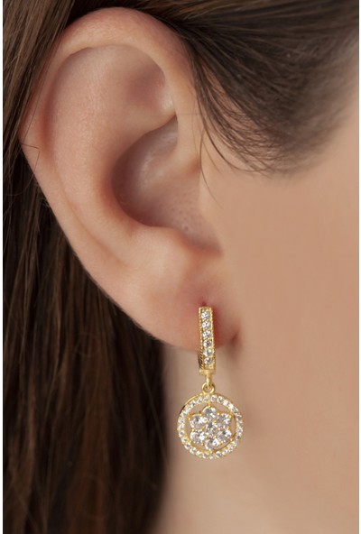 Ateş Gold Baget Taşlı Gümüş Küpe