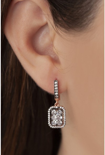 Ateş Gold Baget Taşlı Gümüş Küpe