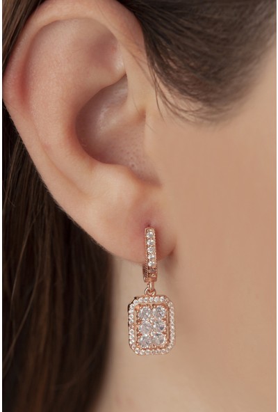 Ateş Gold Baget Taşlı Gümüş Küpe