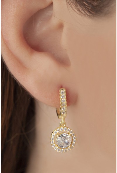 Ateş Gold Baget Taşlı Gümüş Küpe