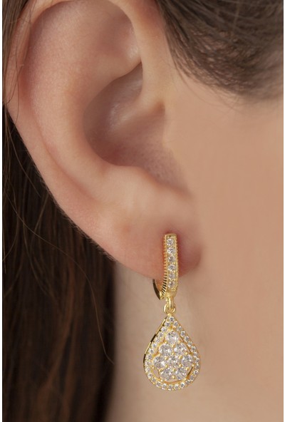 Ateş Gold Baget Taşlı Gümüş Küpe Ateş Gold Baget Taşlı Gümüş Küpe