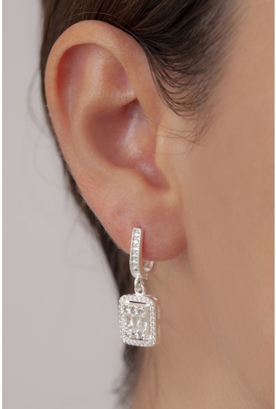 Ateş Gold Baget Taşlı Gümüş Küpe Ateş Gold Baget Taşlı Gümüş Küpe