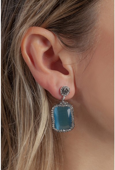 Ateş Gold Kedi Gözü Tasarım Sallantılı Gümüş Küpe