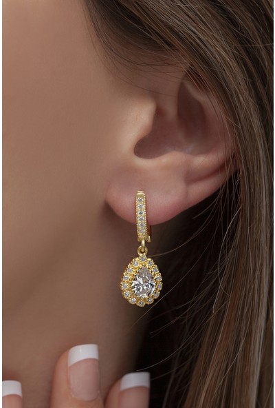Ateş Gold Damla Model Gümüş Küpe Gold Kaplama Ateş Gold Damla Model Gümüş Küpe Gold Kaplama