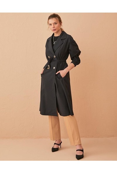 KAYRA Lazer Kesim Nakışlı Trençkot Siyah KA-B22-14001 KAYRA Lazer Kesim Nakışlı Trençkot Siyah KA-B22-14001