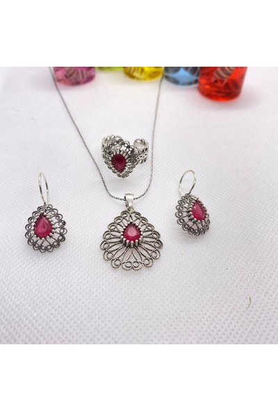 925 Ayar Gümüş Telkari Işlemeli Üçlü Set