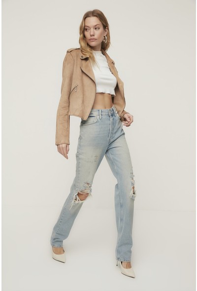 Queen Kadın Mavi Yüksek Bel Bootcut Jeans Queen Kadın Mavi Yüksek Bel Bootcut Jeans