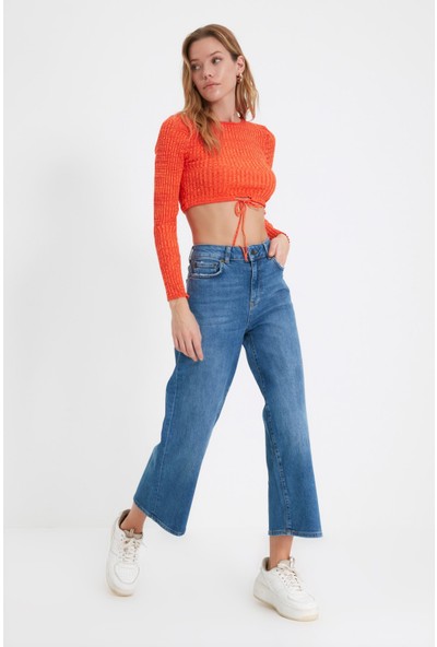 Queen Kadın Mavi Yüksek Bel Culotte Jeans