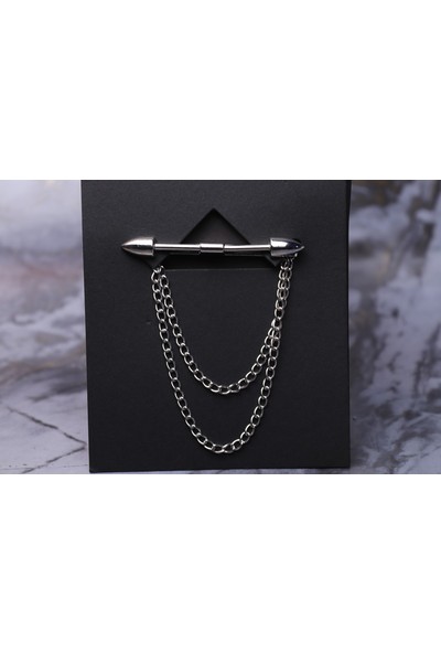 Ars Magic Box Gümüş Sivri Uçlu Gümüş Zincirli Klipsli Yaka Iğnesi