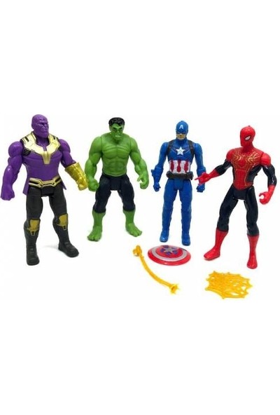4'lü Süper Kahraman Seti Hulk, Kaptan Amerika, Spiderman, Thanos