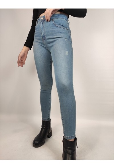 Eylül Moda Kadın 13259 Yıpratmalı Taşlanmış Dar Paça Pantolon Eylül Moda Kadın 13259 Yıpratmalı Taşlanmış Dar Paça Pantolon