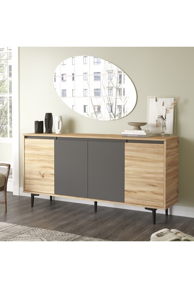 Robin Home Linda Konsol 4 Kapaklı 160CM Keçe-Antrasit Ln3-Ka Robin Home Linda Konsol 4 Kapaklı 160CM Keçe-Antrasit Ln3-Ka