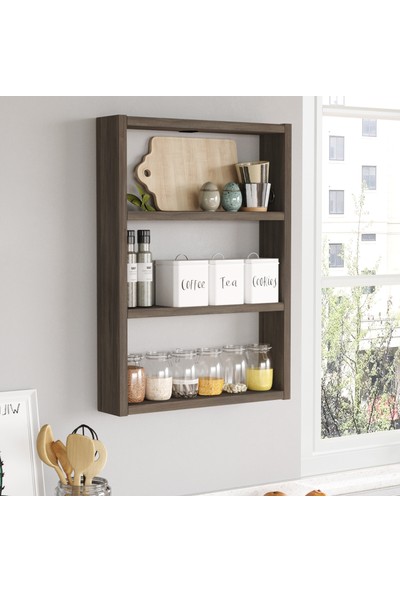 Robin Home Marla 3'lü Duvar Rafı Mutfak Banyo Rafı Kahve Ma1-Cu