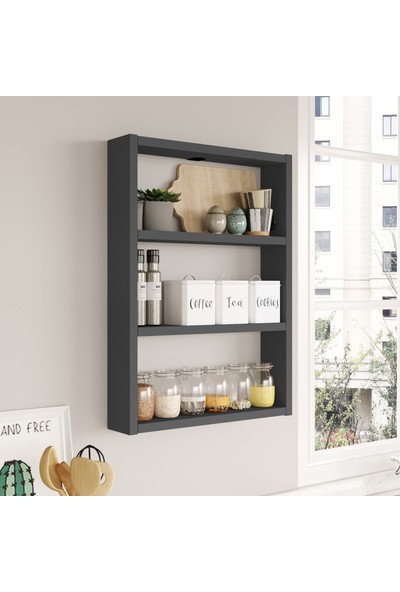Robin Home Marla 3'lü Duvar Rafı Mutfak Banyo Rafı Antrasit Ma1-An Robin Home Marla 3'lü Duvar Rafı Mutfak Banyo Rafı Antrasit Ma1-An
