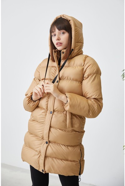 Kapüşonlu Şişme Mont-Camel