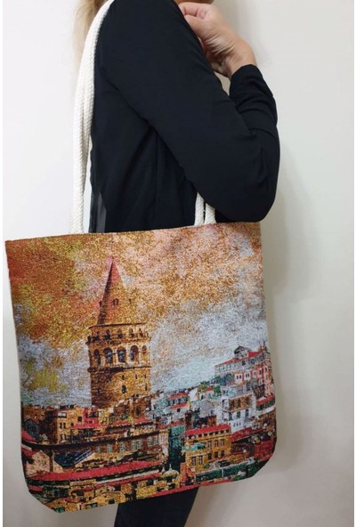 Anka10 Goblen Keten Dokuma İstanbul Şehir ve Galata Kuleli Heybe Çanta Anka10 Goblen Keten Dokuma İstanbul Şehir ve Galata Kuleli Heybe Çanta